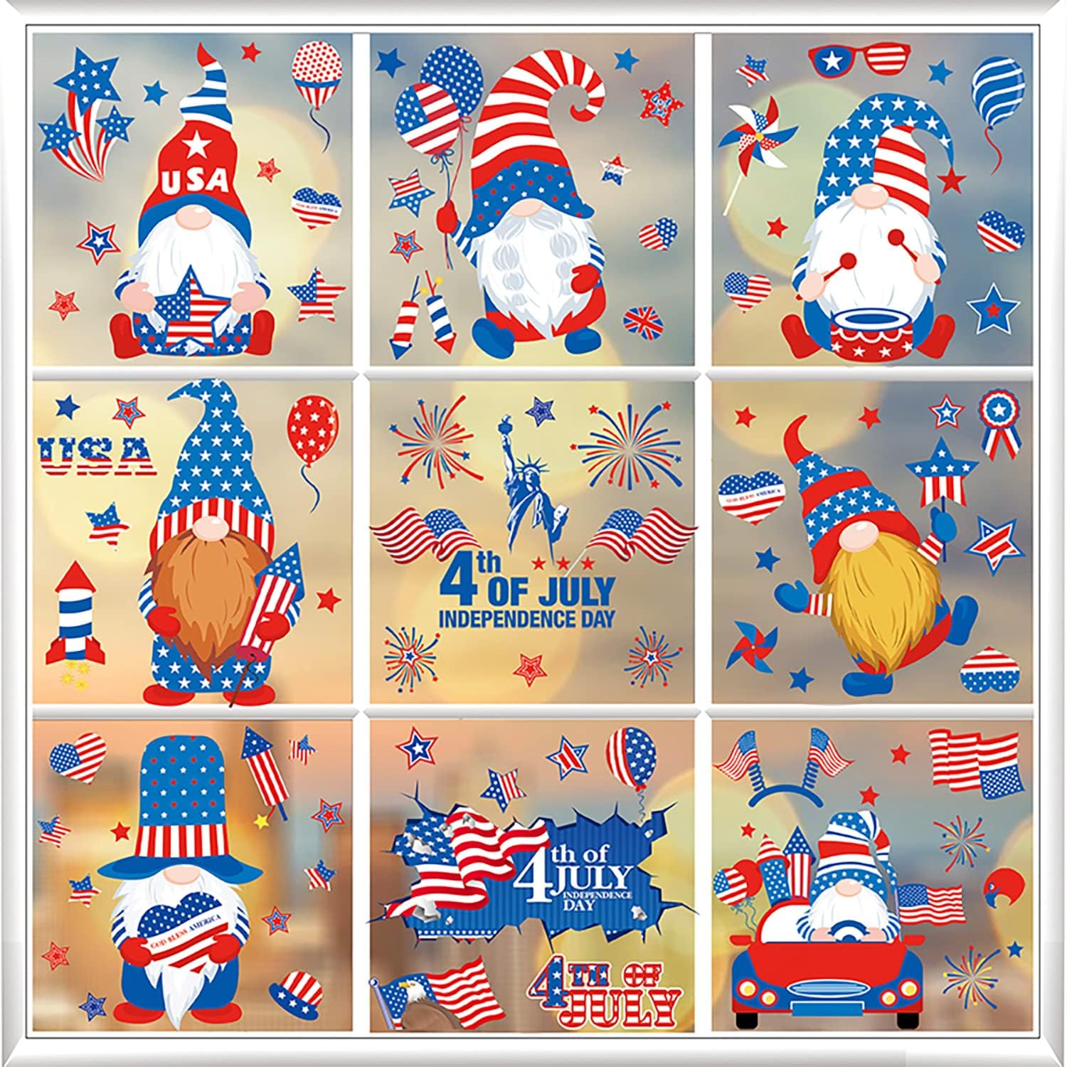 Amazon.com: 9 Sheets 4th of July Window Clings Owl Stickers ...