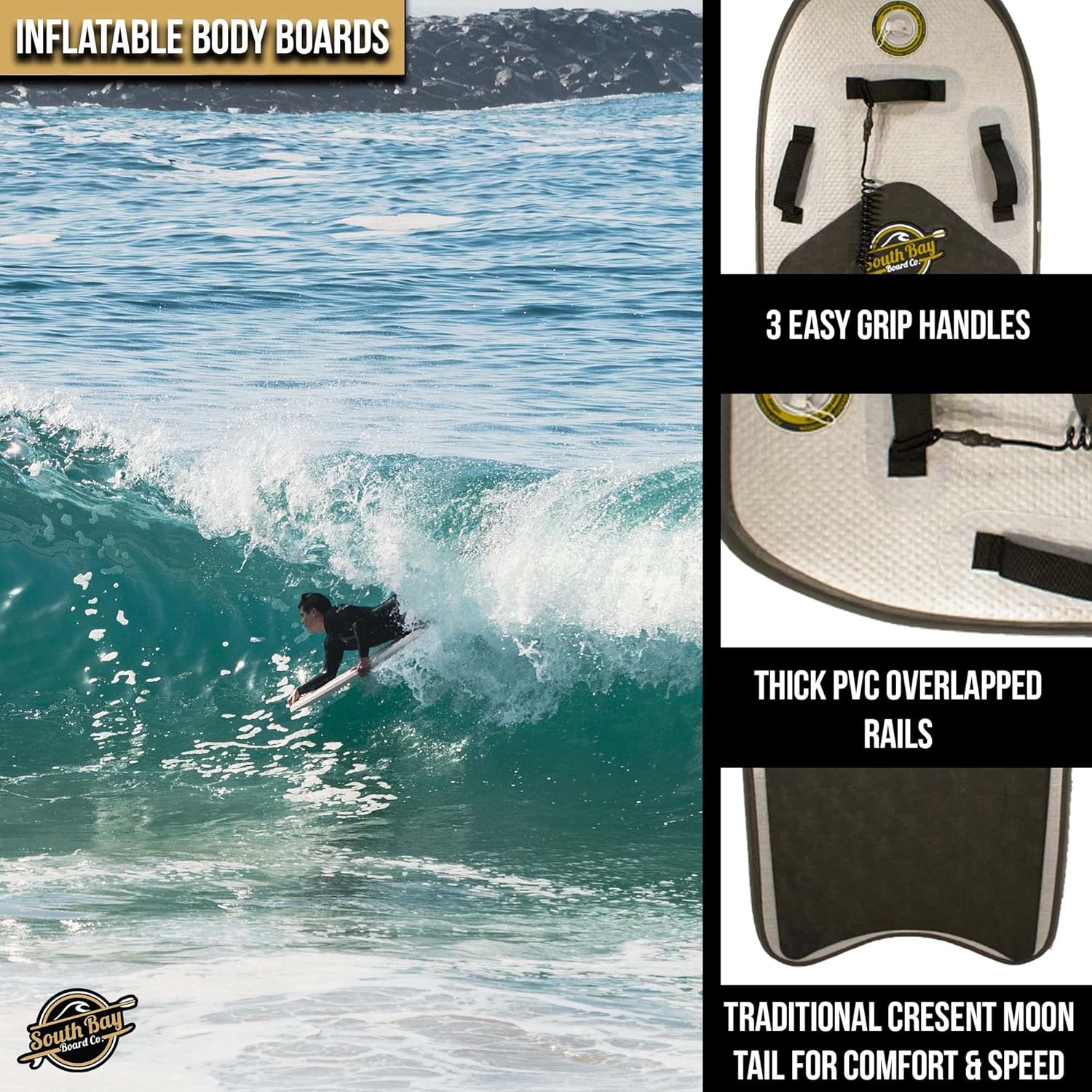 South Bay Board Co. – Bodyboard inflable de calamar de 46 pulgadas con aletas – Tabla de Boogie ...