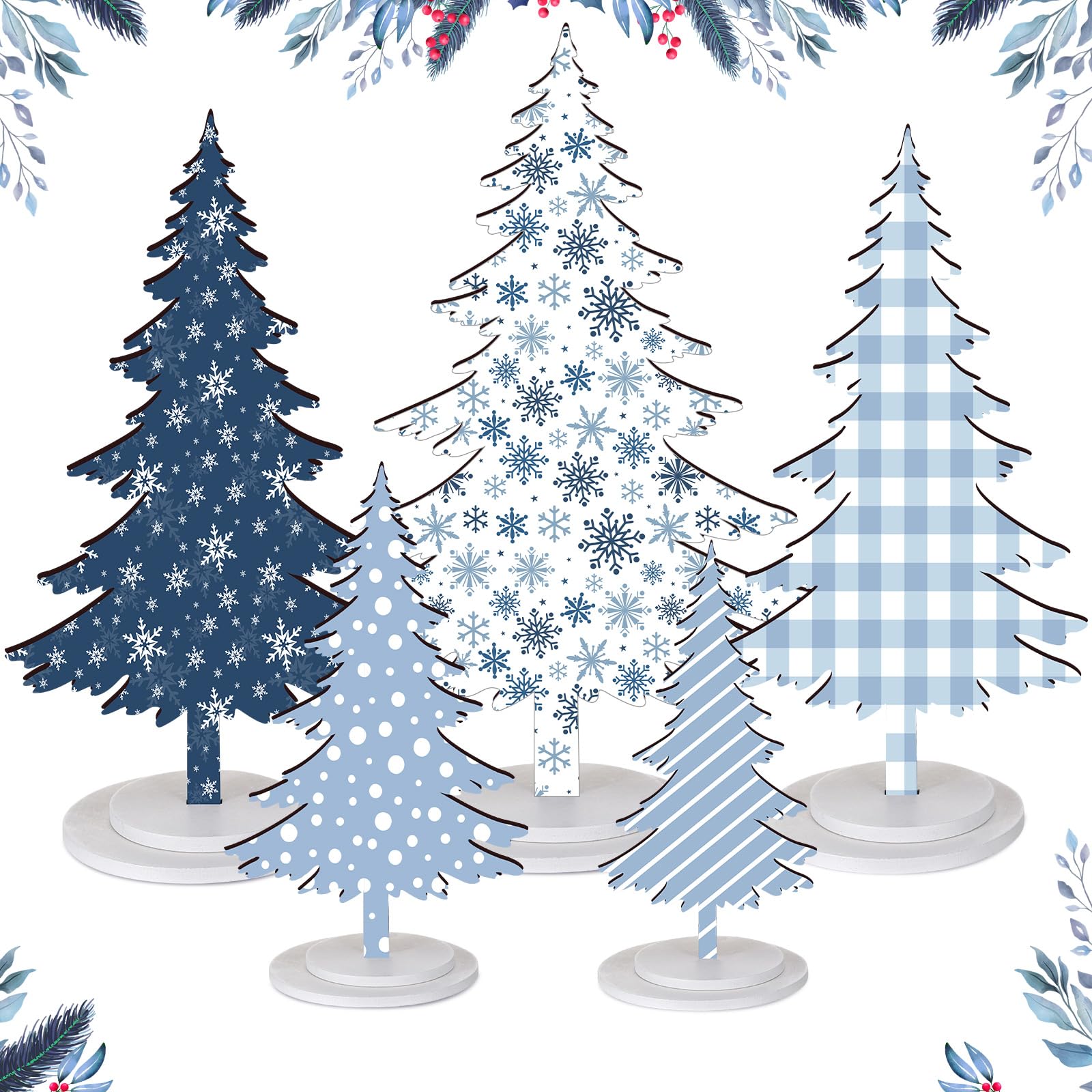 Amazon.com: Soaoo 5 Pcs Winter Snowflake Wooden Tree Tabletop Blue ...