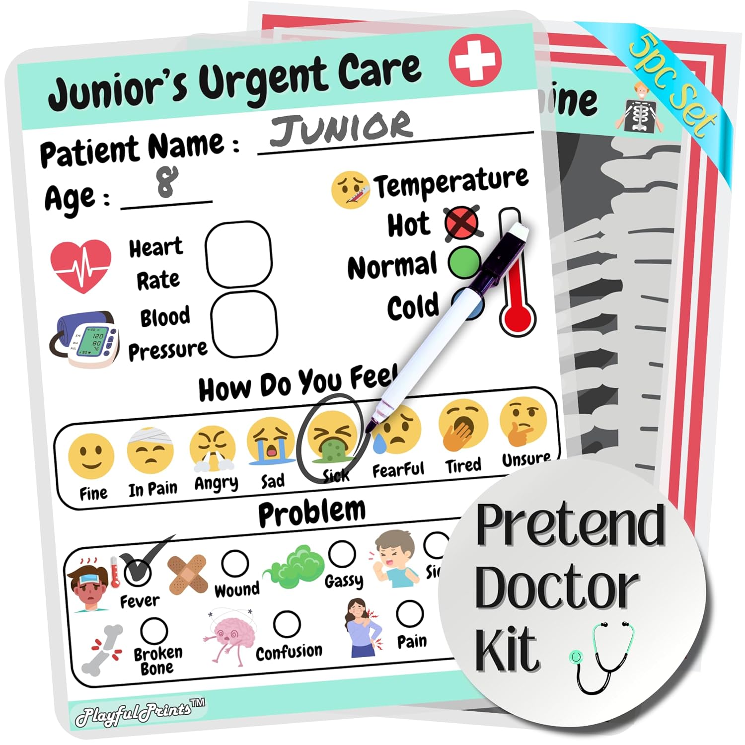 Amazon.com: PlayfulPrints Doctor Kit For Kids, Kids Doctor Playset ...