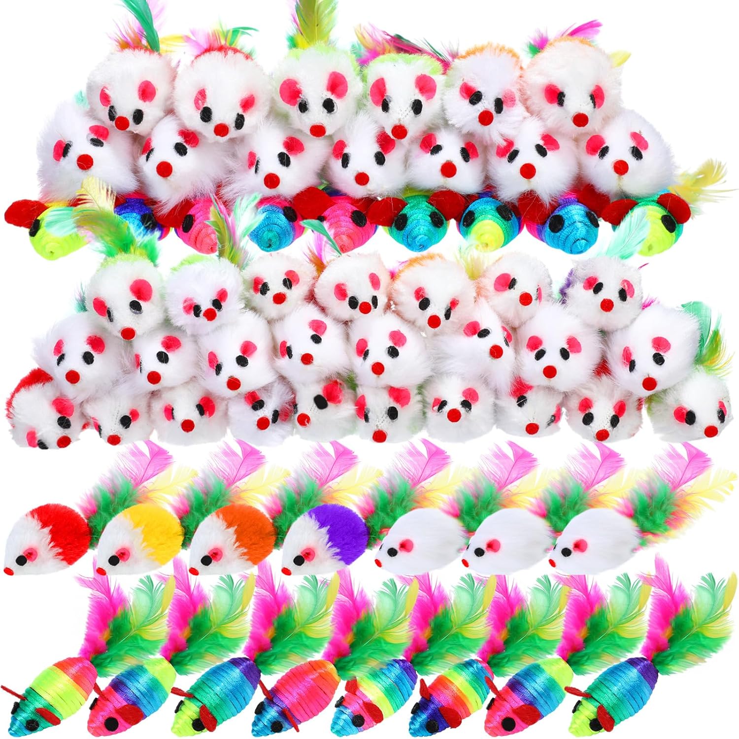 Amazon.com : JolliLudo 100 Pcs Furry Cat Toys Mice Bulk Rattle Sound ...
