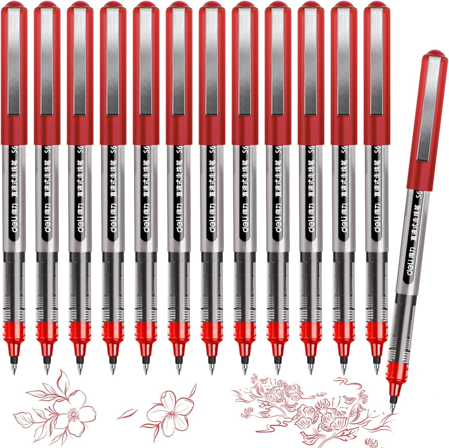 Red Rollerball Pens - 12 Pack, 0.5mm Extra Fine Point, Quick-Drying Ink ...