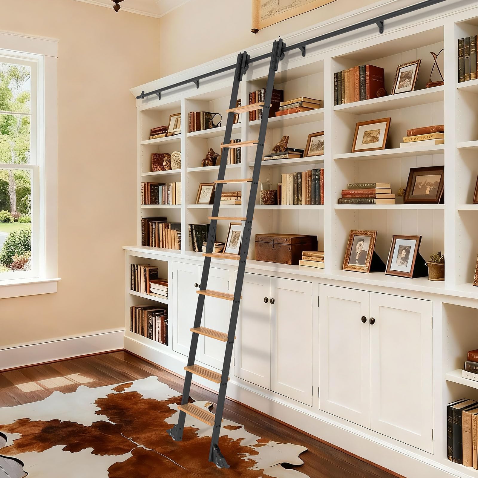 120inch Carbon Steel Ladder With Oak Steps 4ft Telescoping Top ...