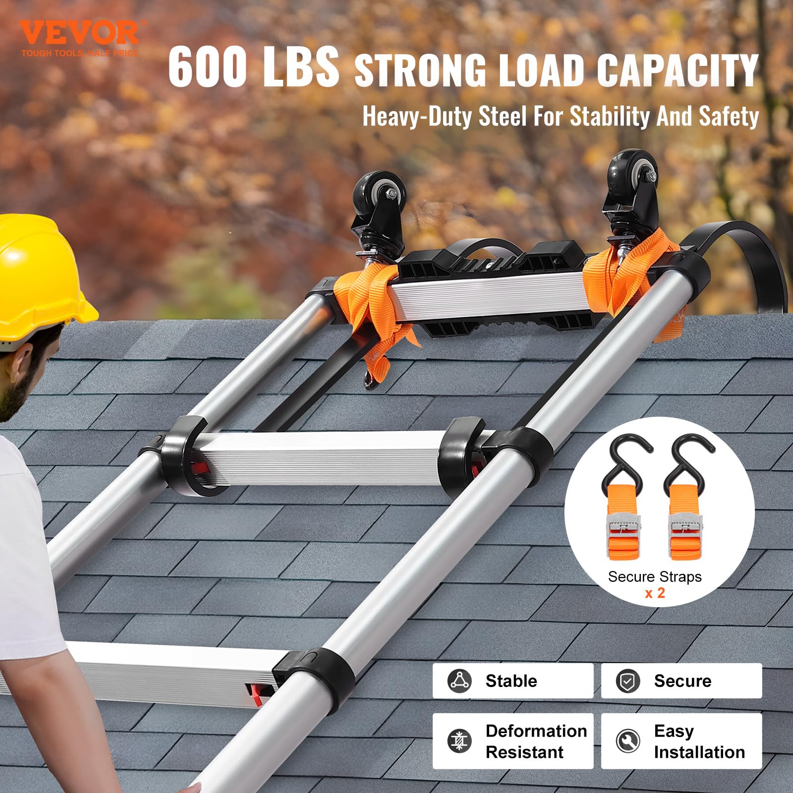 VEVOR Ladder Roof Hook, 2 Pack with Fixed Wheel & Swivel Bar, Wheel ...