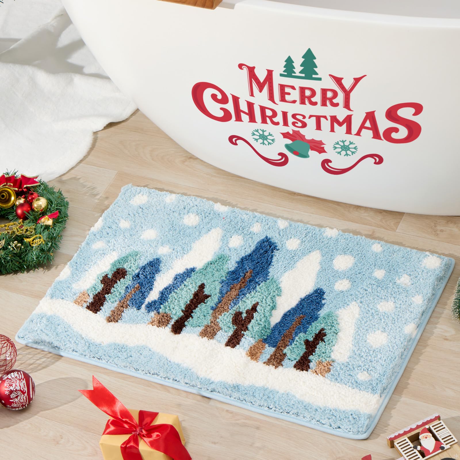 Amazon.com: ORTIGIA Christmas Winter Bathroom Rugs Pine Tree Bath Mat ...
