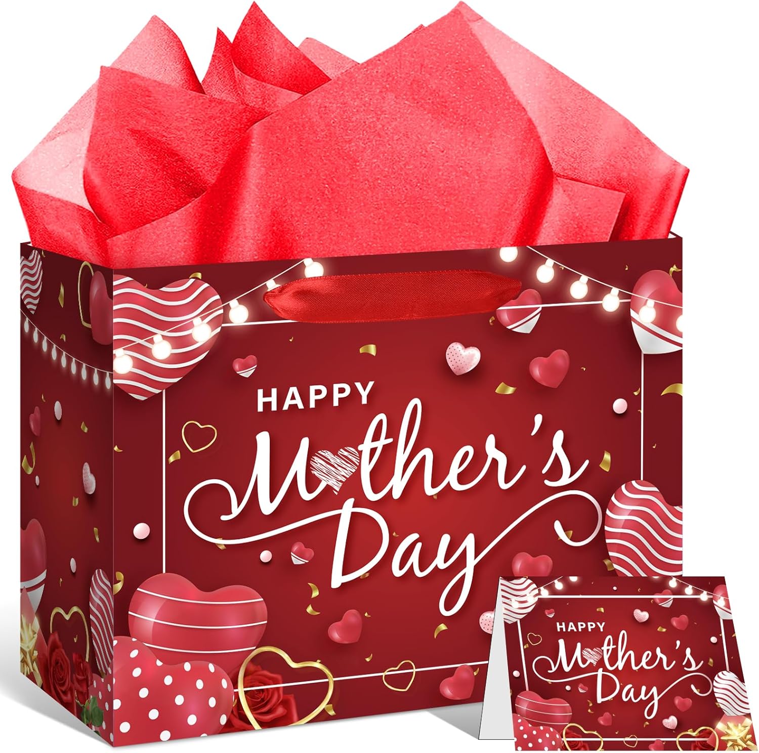 Amazon.com: Happy Mother's Day Gift Bags Red Heart Mother's Day Gift ...