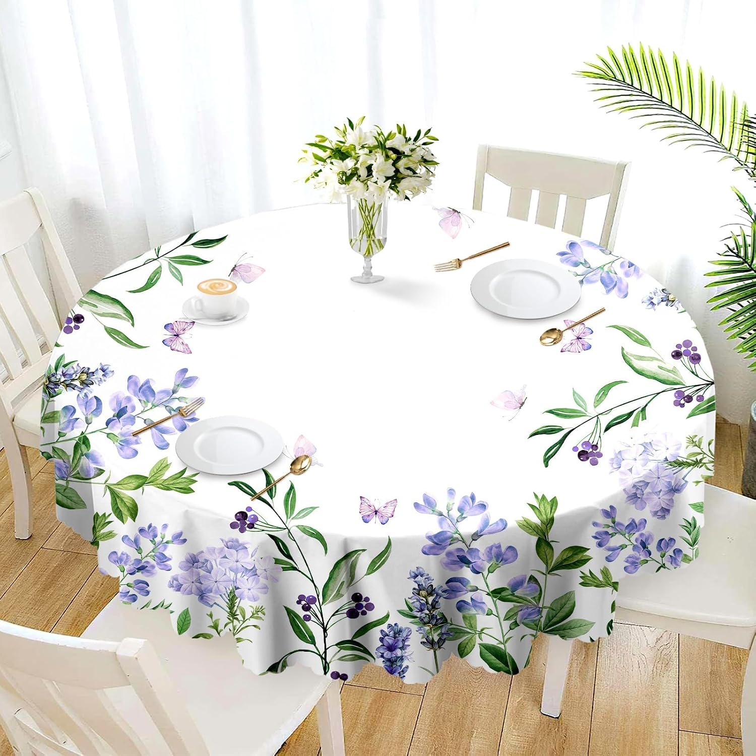 Amazon.com: Eikione 60In Round Tablecloth, Floral Tablecloths Polyester ...