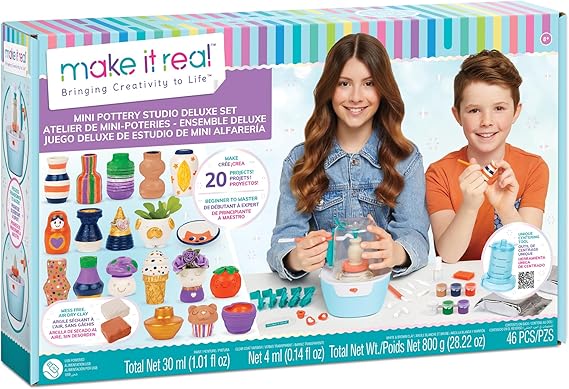 Amazon.com: Make It Real: Mini Pottery Studio Deluxe Set - DIY All-in-1 ...