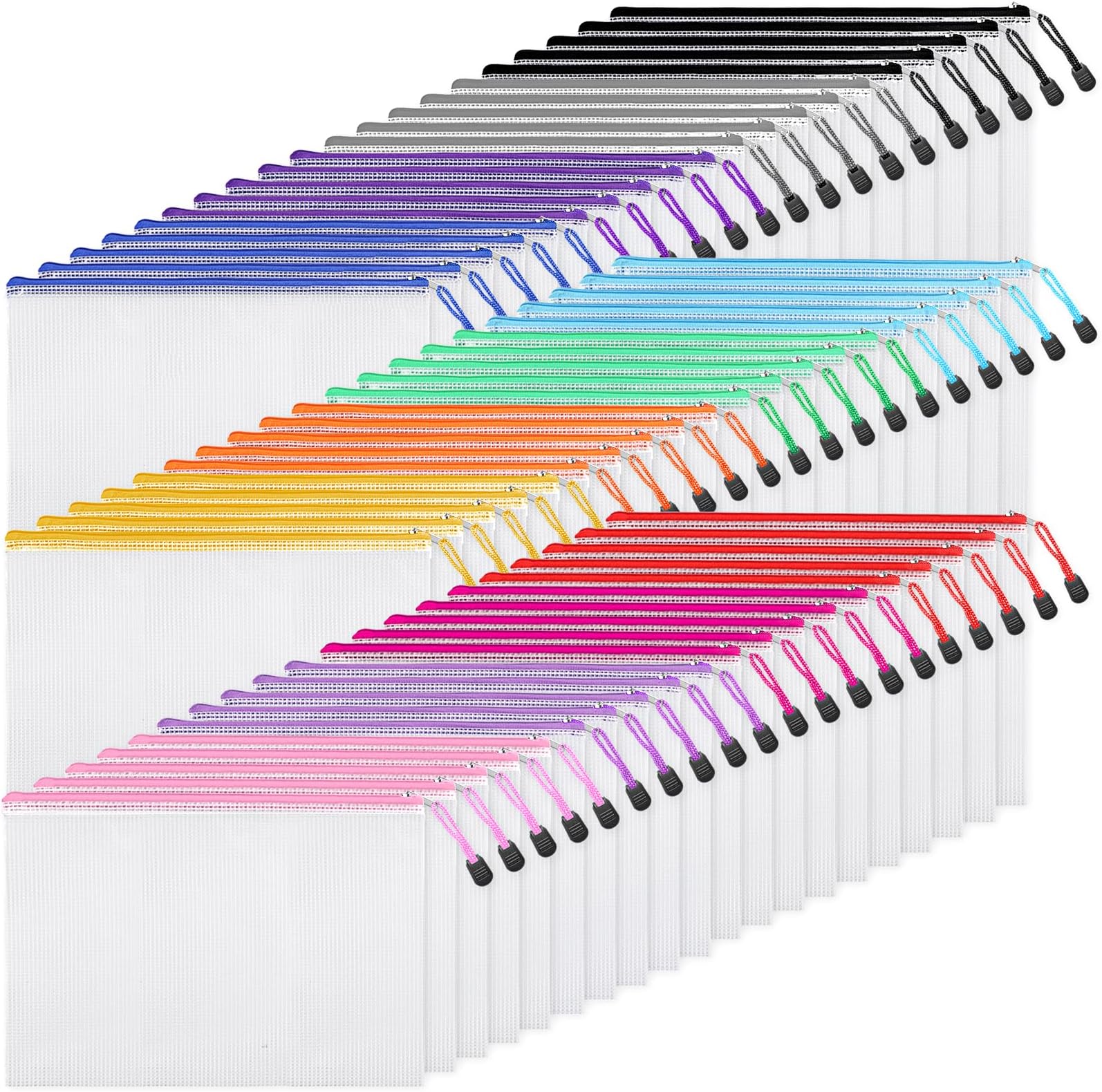 Amazon.com : EOOUT 60pcs Mesh Zipper Pouch, A4 Size, 12 colors Zipper ...