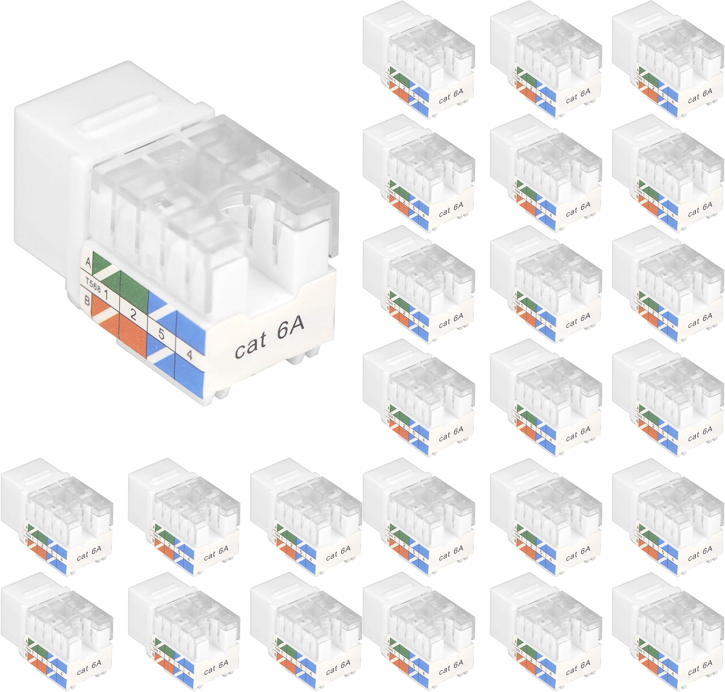 VCE RJ45 Cat6A Keystone Jack Insert UL Listed 25-Pack, Slim Profile 110 ...