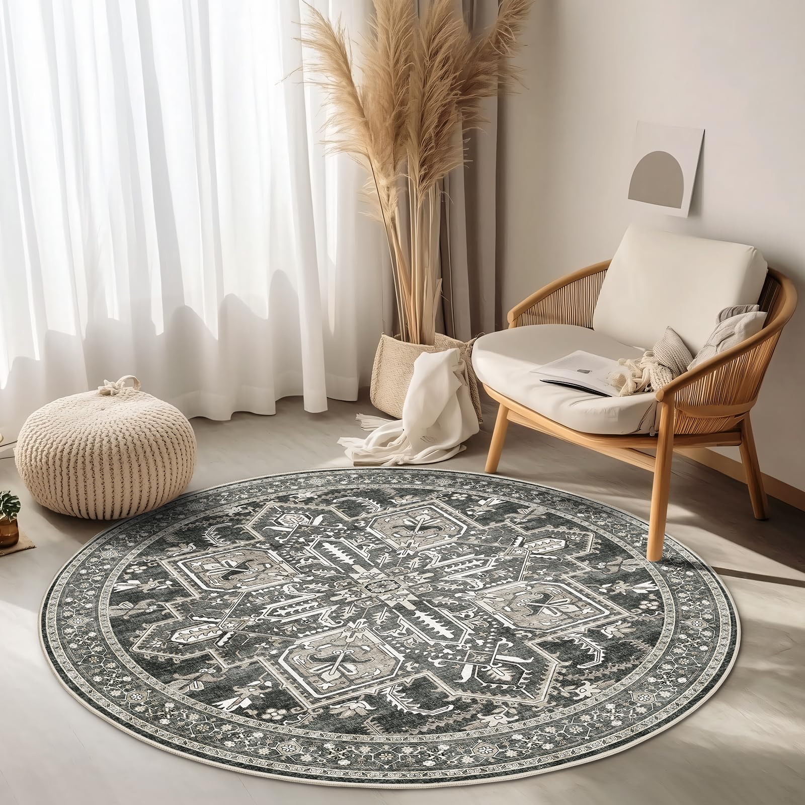 Amazon.com: WITSHOCK Area Rug Round Rugs, 4Ft Oriental Circle Area Rugs ...