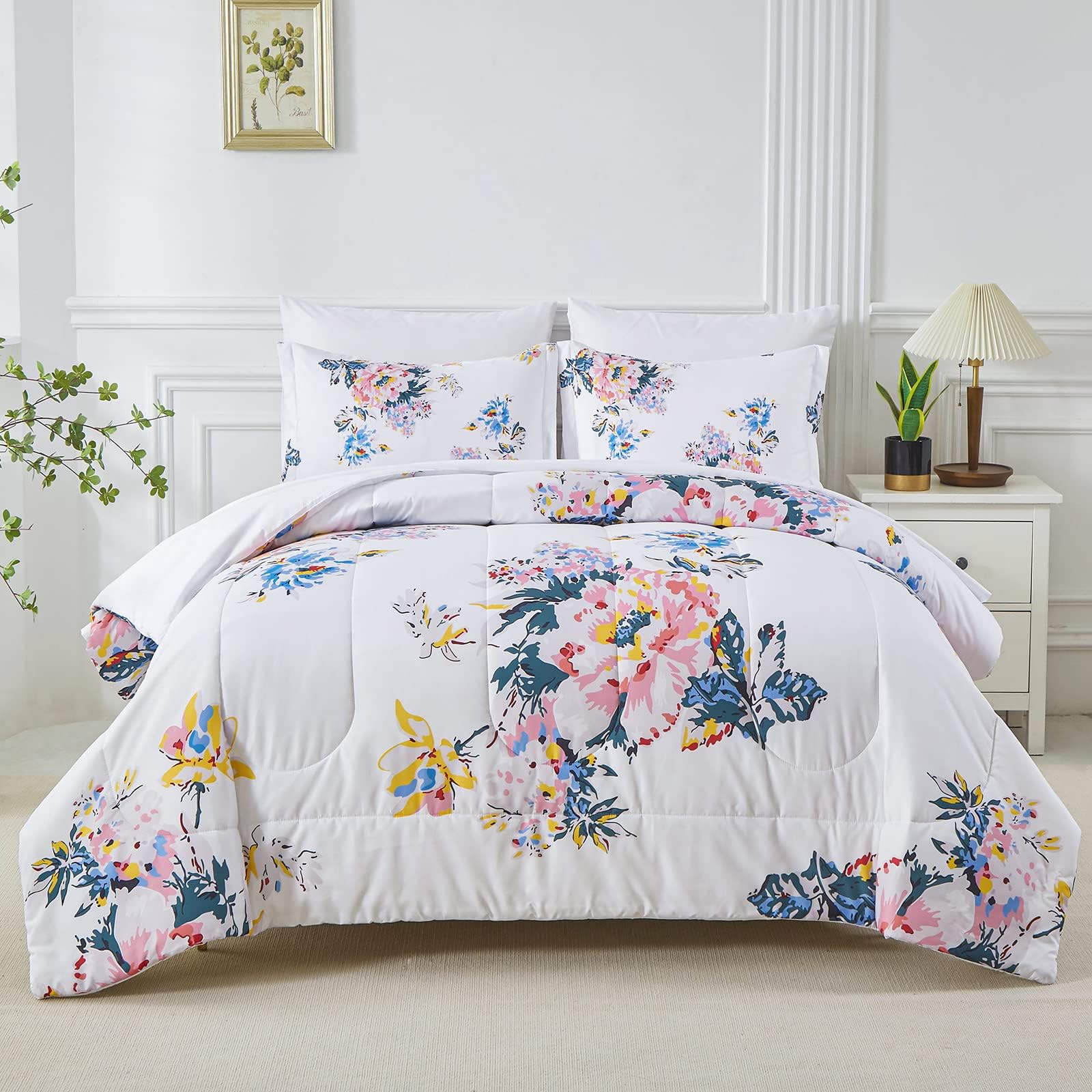 Amazon.com: LEPMAN Floral Print Sherpa Comforter Set - Full Size 3 ...