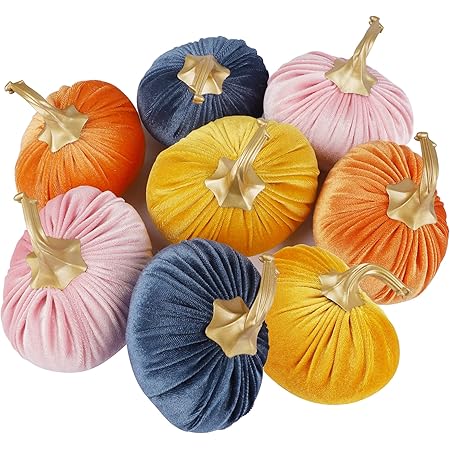Amazon.com: Winlyn 13 Pcs Assorted Mini Velvet Pumpkins Green Orange ...