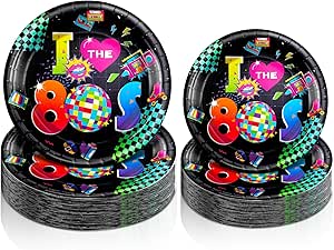 Amazon.com: Yungyan 50 Pcs Retro 80's Paper Plates Disposable I Love ...