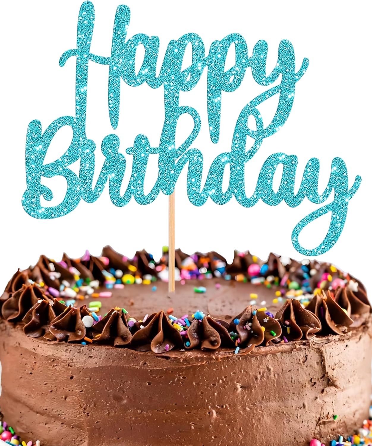 Amazon.com: Happy Birthday Cake Topper - Glitter Light Blue Birthday ...