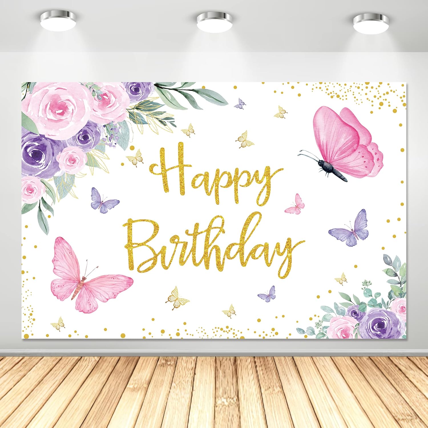 Amazon.com : Xigejob Butterfly Birthday Party Backdrop Decorations ...