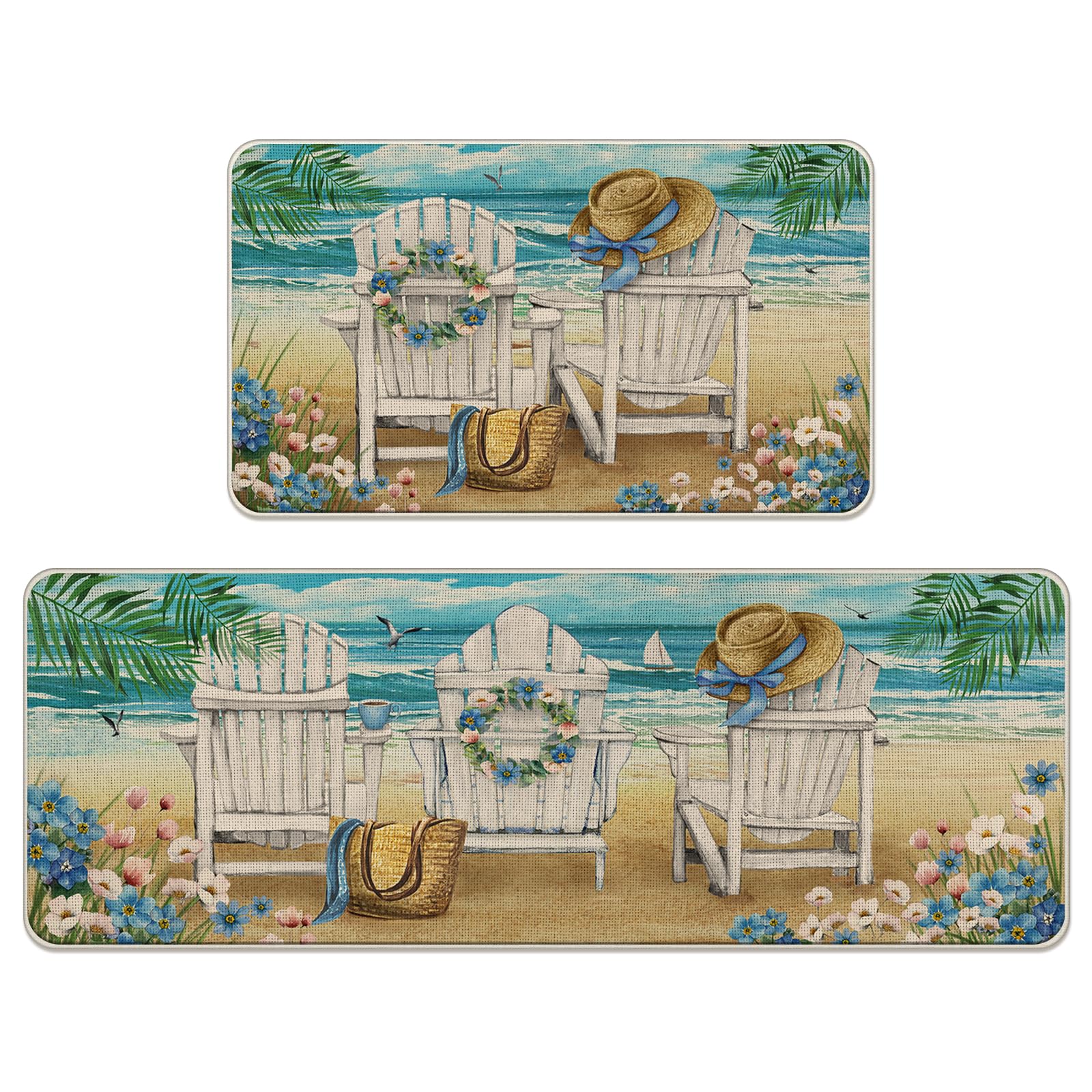 Amazon.com: Tailus Spring Summer Sea Chair Kitchen Rugs Set of 2, Beach ...