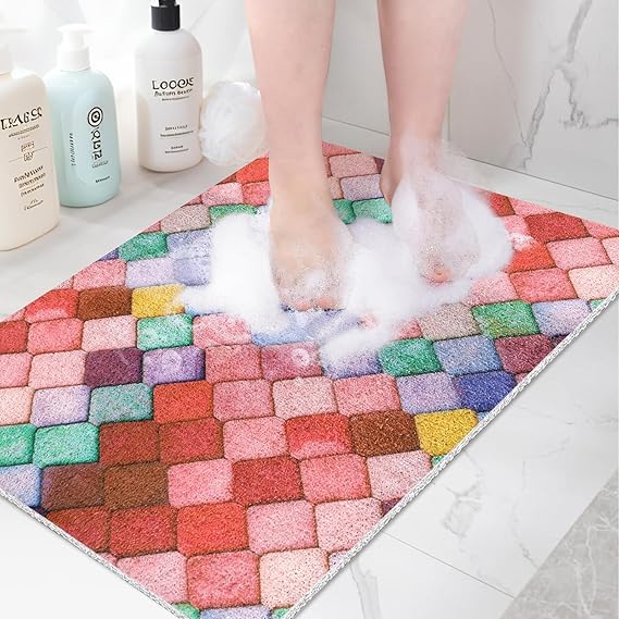 Shower Mat Non slip Anti Mould - 60x80 cm Soft Textured Loofah Shower ...