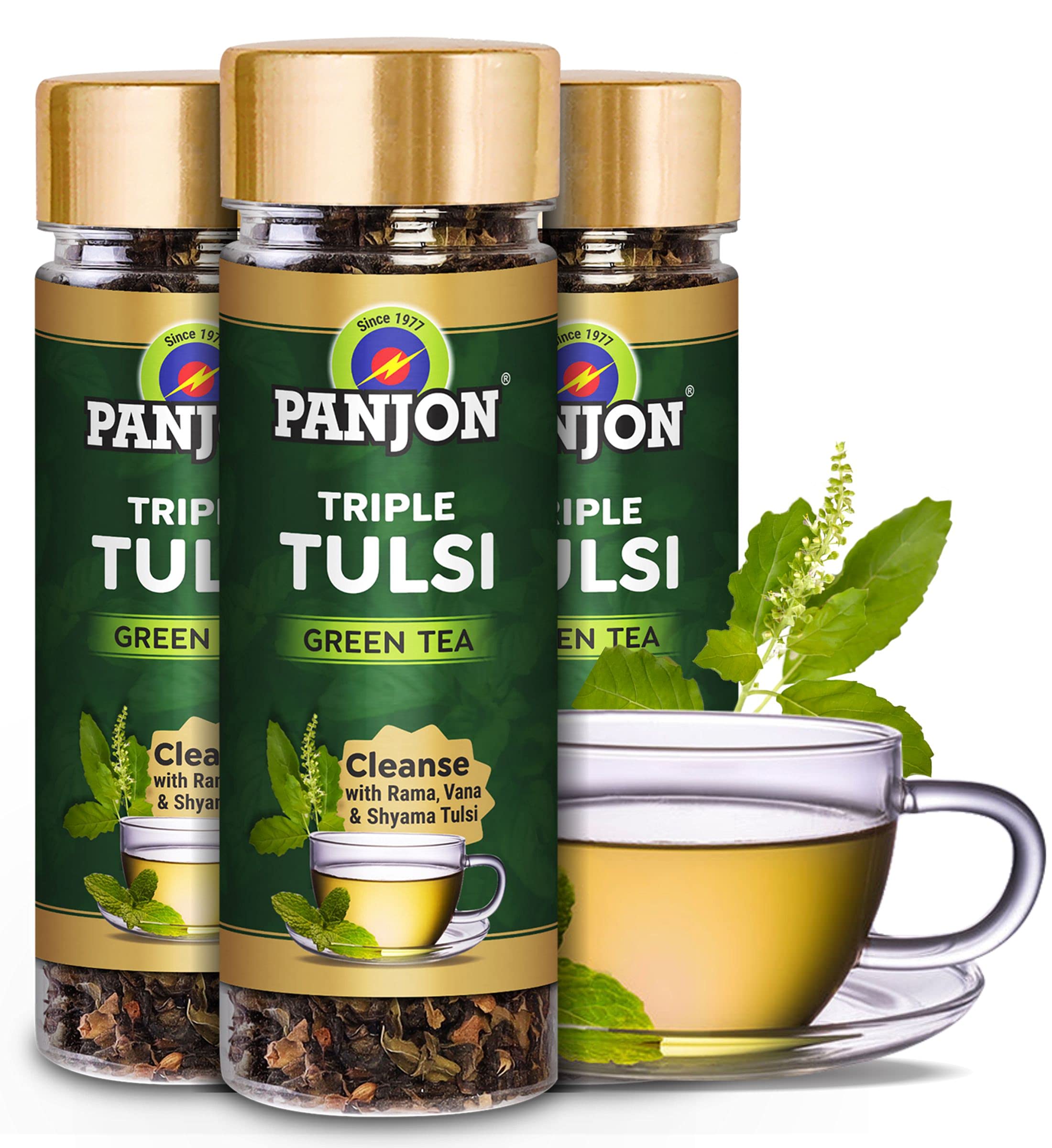 Buy Panjon Triple Tulsi Green Tea with Rama, Shyama & Vana Tulsi Anti Oxidants For Stress ...