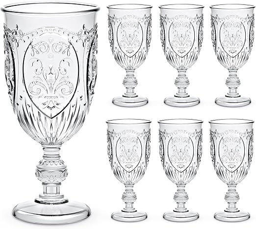 Amazon.com | Wiwiqing 6 Pcs Plastic Goblets 7.5oz Vintage Goblet ...