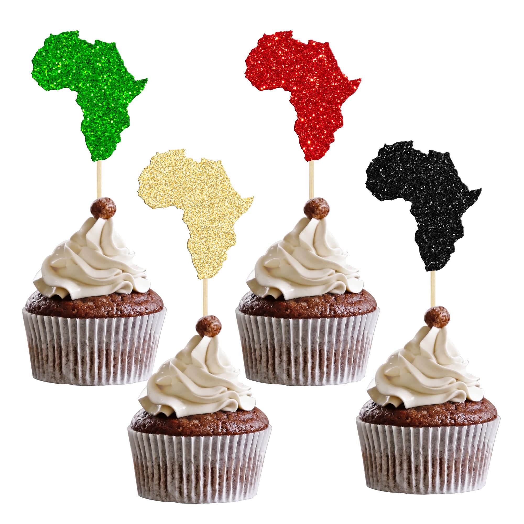 Amazon.com: Gyufise 24Pcs African Map Cupcake Toppers Happy Juneteenth ...