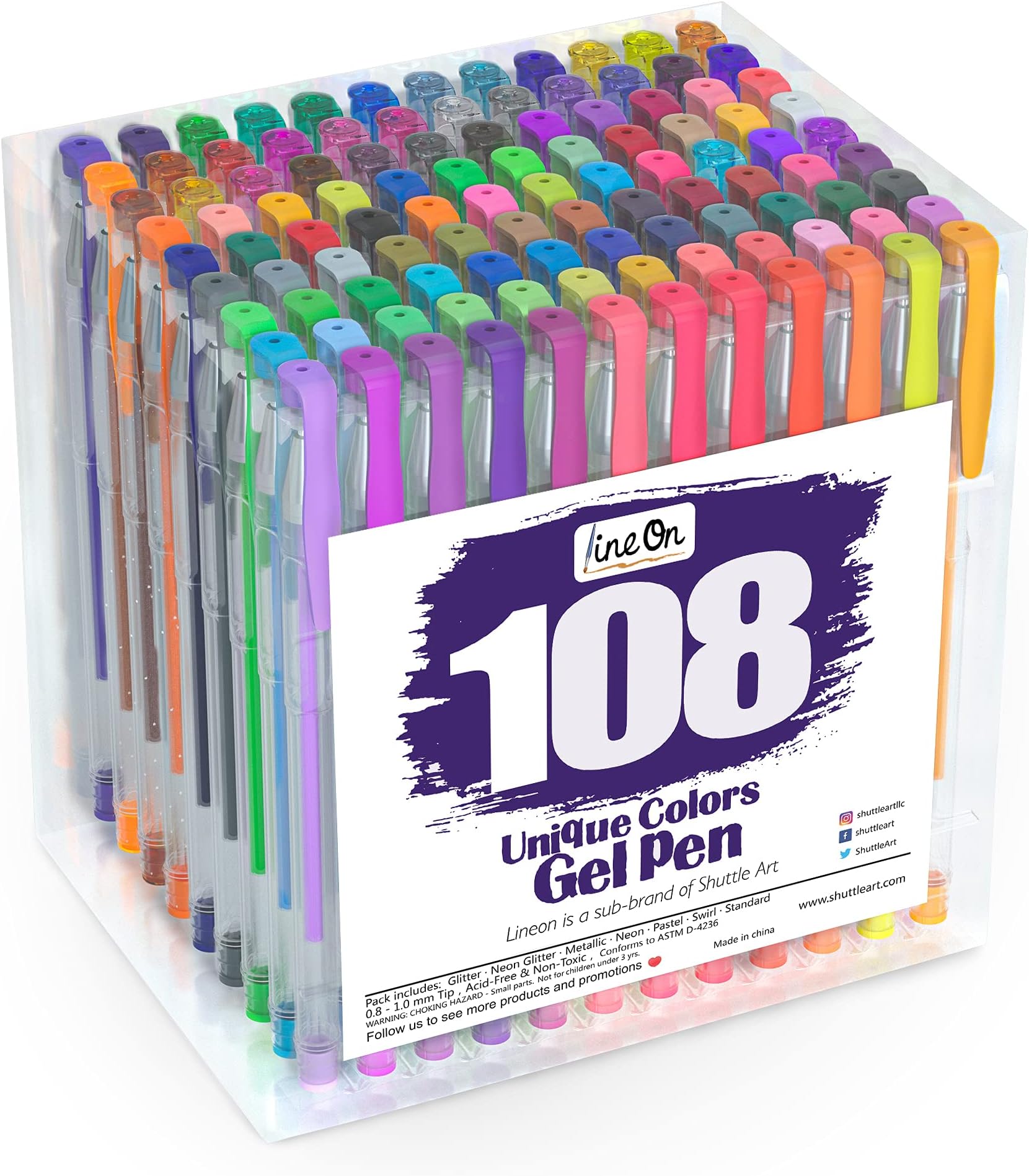 Amazon.com: Lineon 108 Colors Gel Pens Set, Gel Pens for Adult Coloring ...