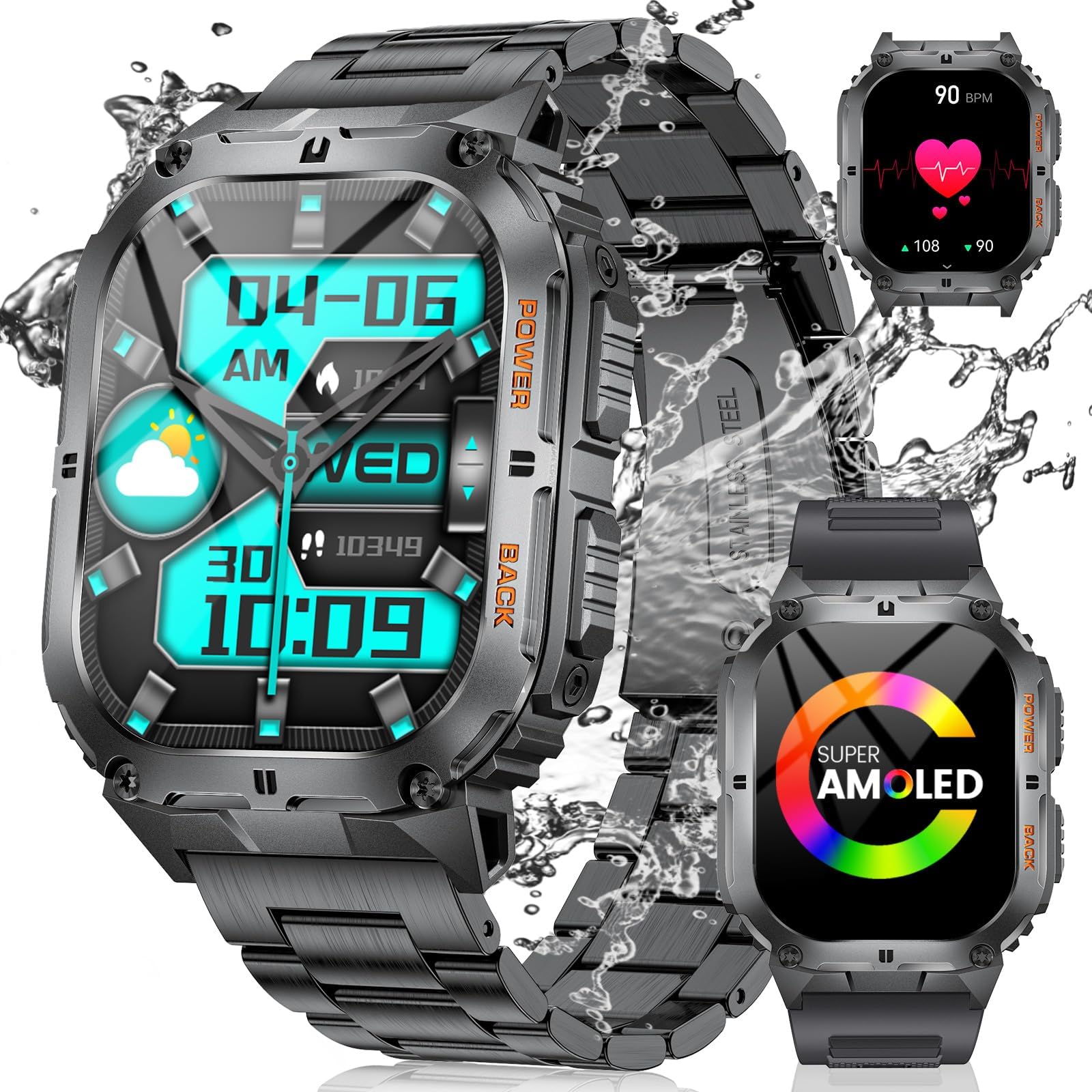 Amazon.com: LIGE Military Smart Watch for Men with Bluetooth Calls,1.95 ...