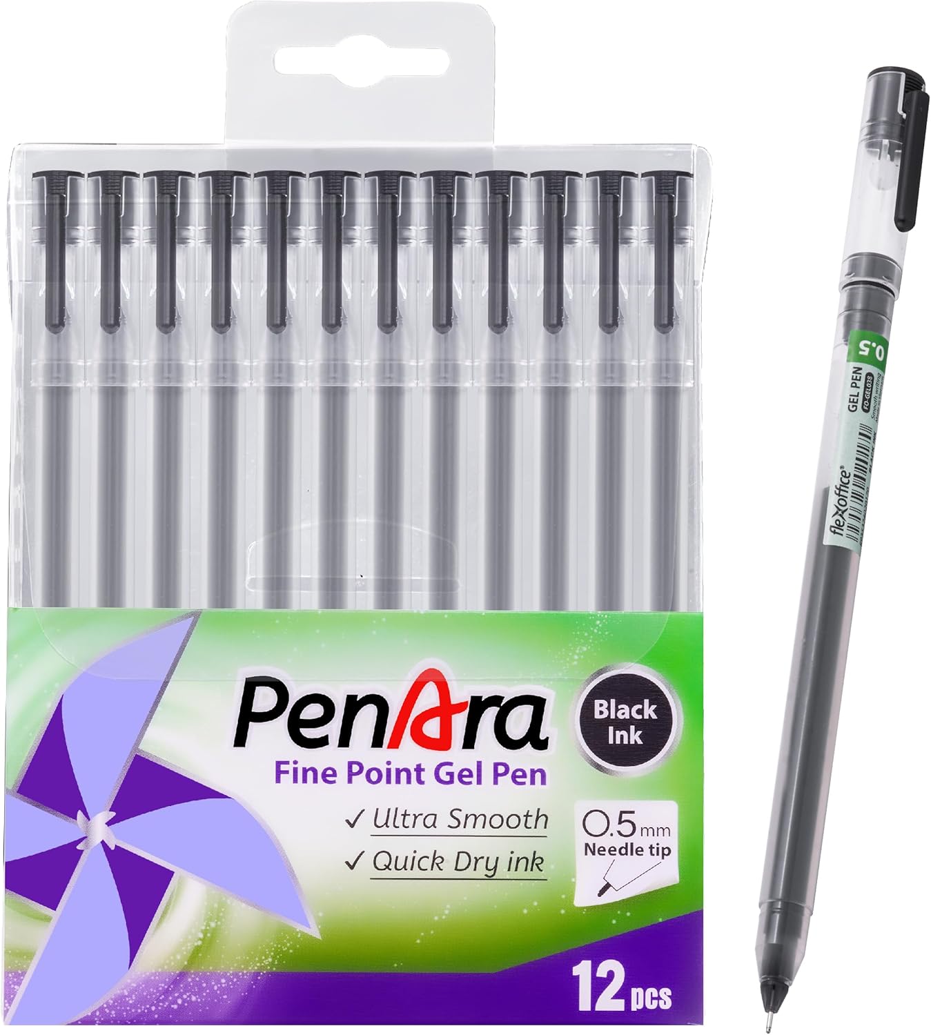 Amazon.com: FLEXOFFICE PenAra Gel Ink Ballpoint Pens, Black, 0.5mm ...