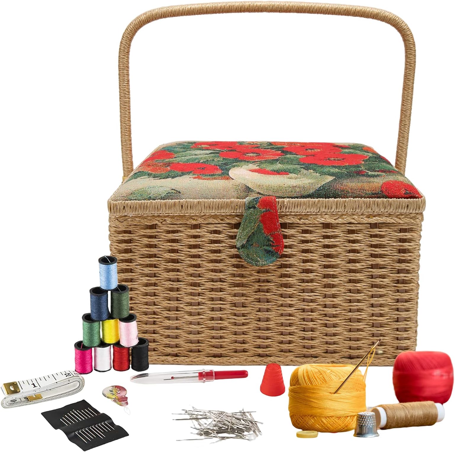 Amazon.com: Sewing Basket, Wooden Sewing Box, Portable Large Capacity ...