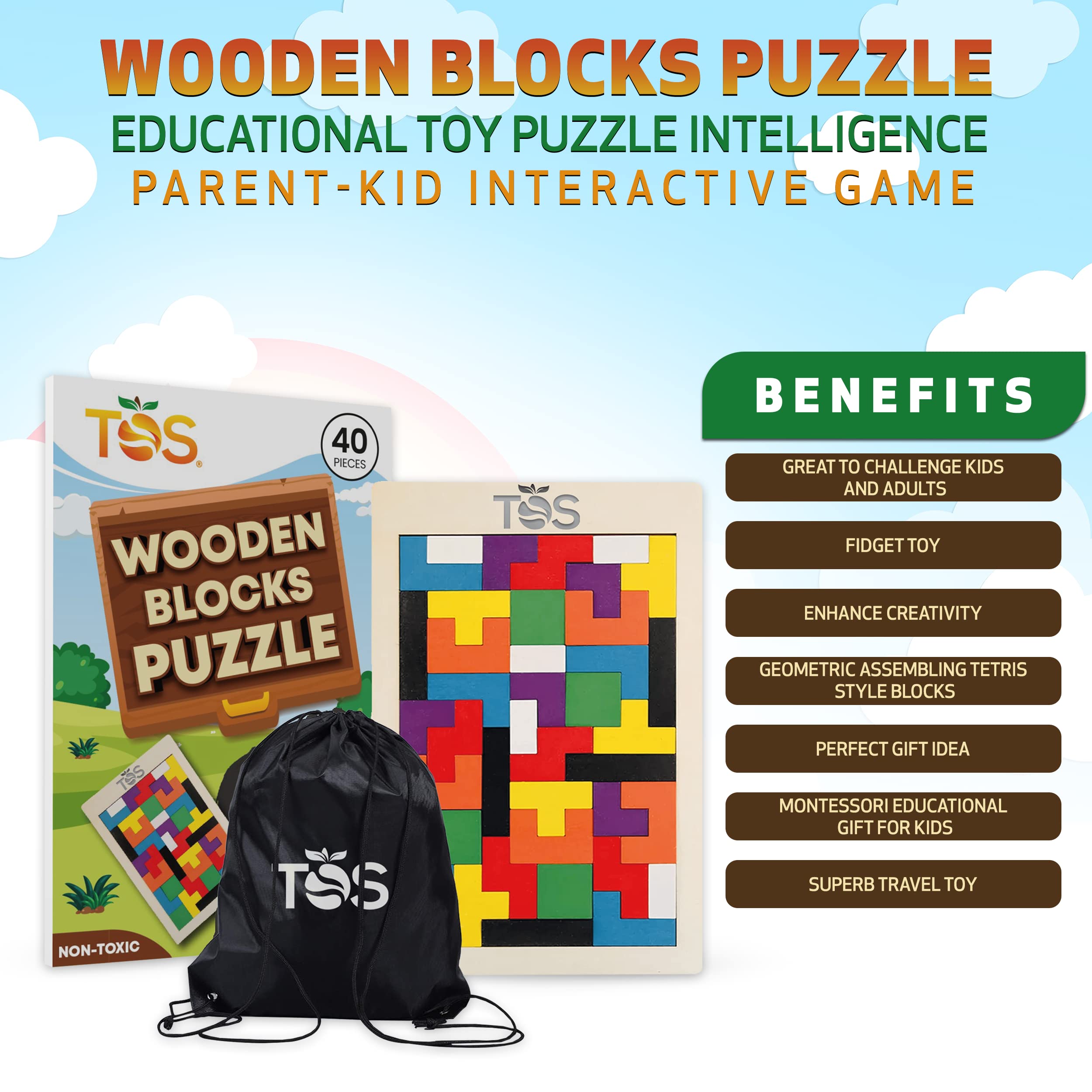 TOS Wooden Blocks Puzzle Brai...B0BKK78H9R | Encarguelo.com