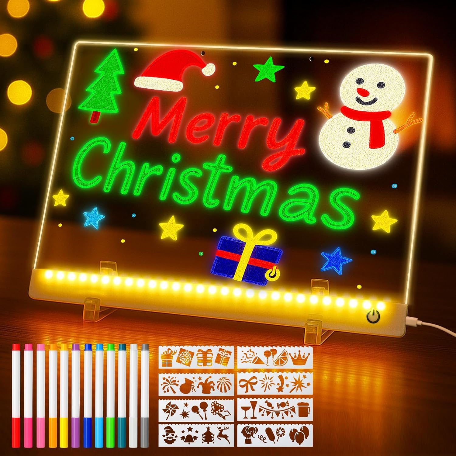 Amazon.com: Led Drawing Board with 12 Markers, 13.8"x10.3" Light Up Message Board - 4 Light ...