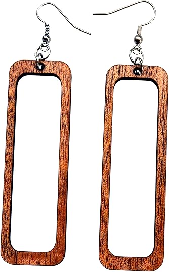 Amazon.com: Open Rectangle Wood Earrings from Solid Reclaimed Mahogany ...