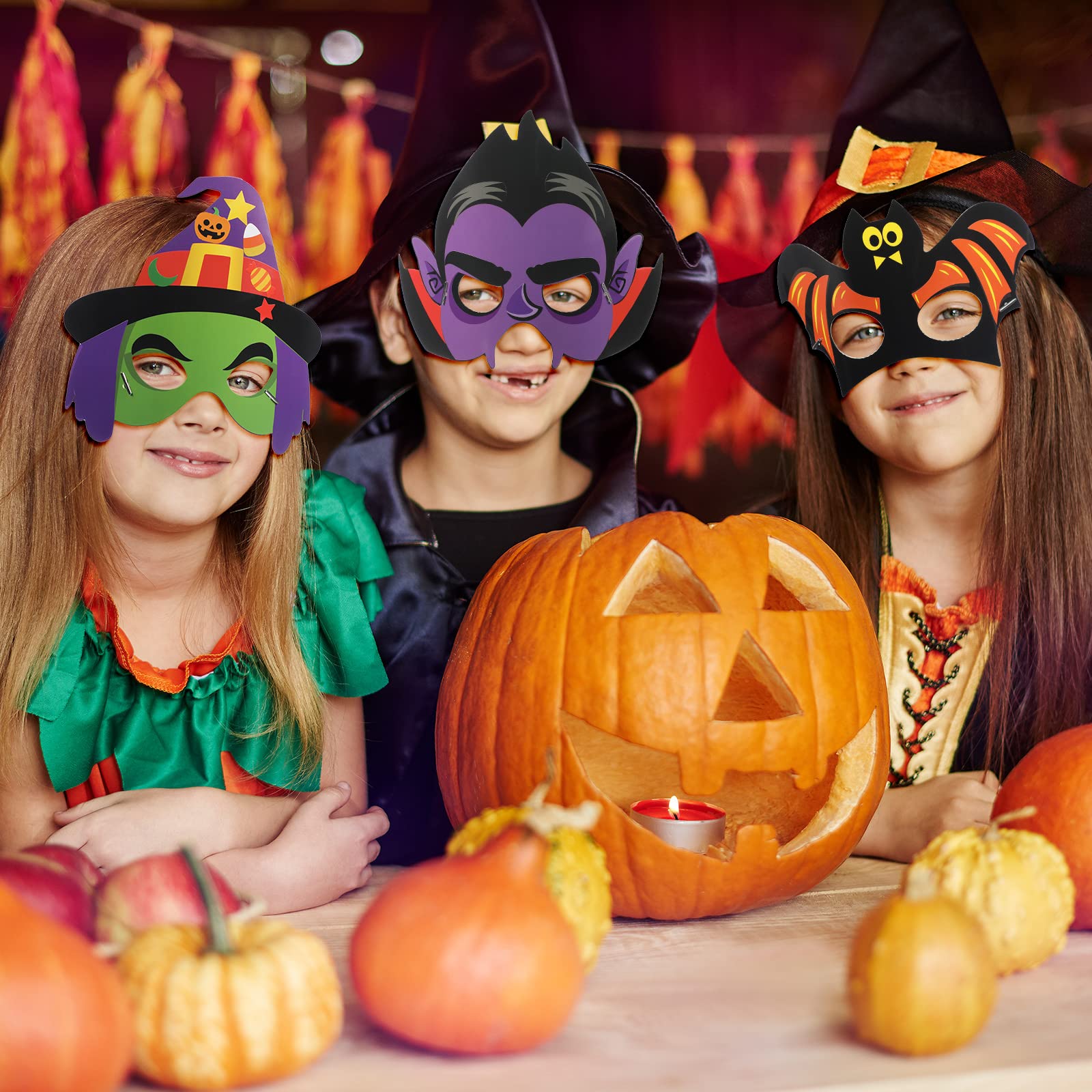 Snapklik.com : 24 Pcs Halloween Mask Craft Kit Witch Paper Mask Pumpkin ...