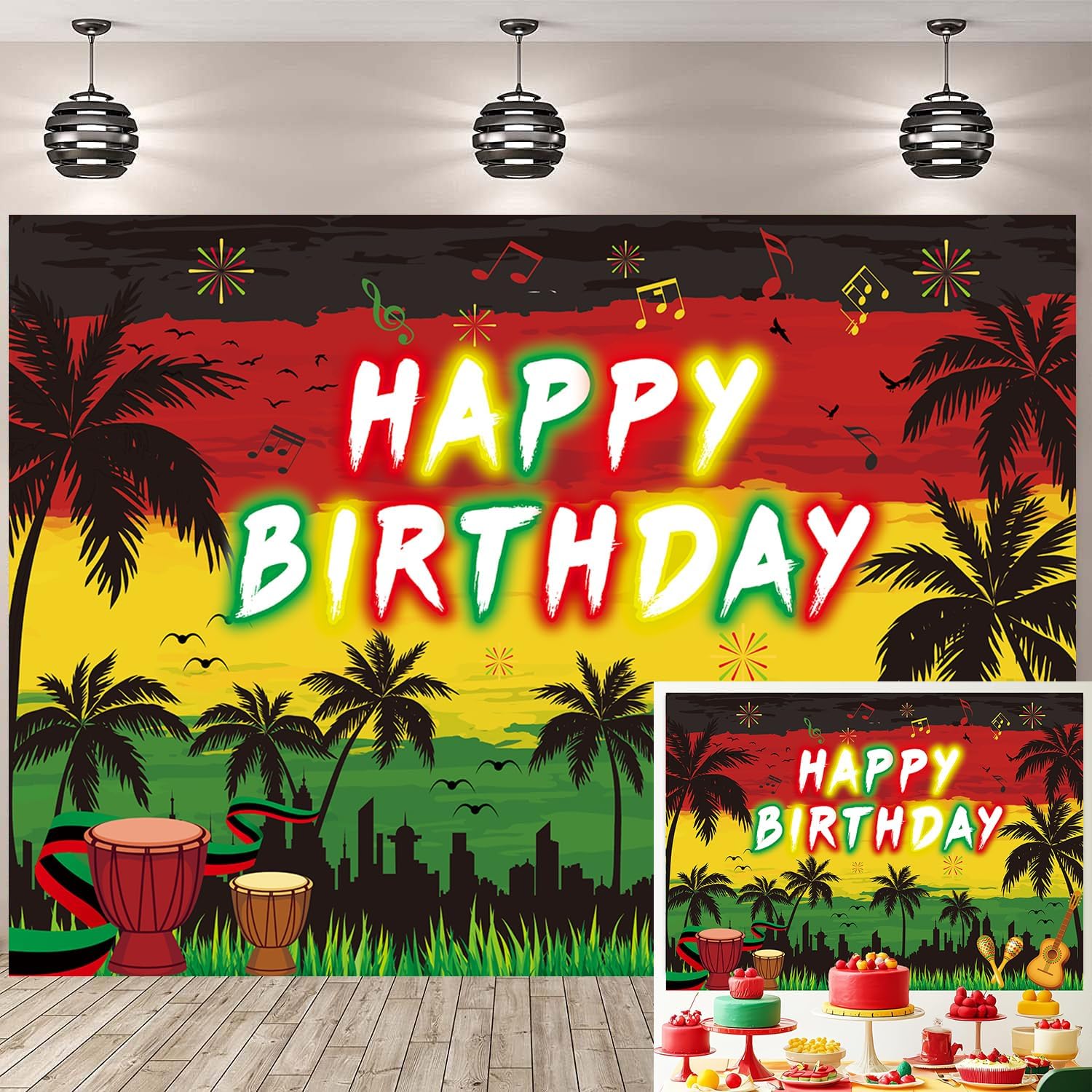 Amazon.com : Reggae Happy Birthday Backdrop 6x4FT Jamaican Rastafari ...