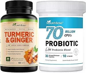 Amazon.com: Nature's Base Turmeric & Ginger 60 ct + Probiotics 70 ...