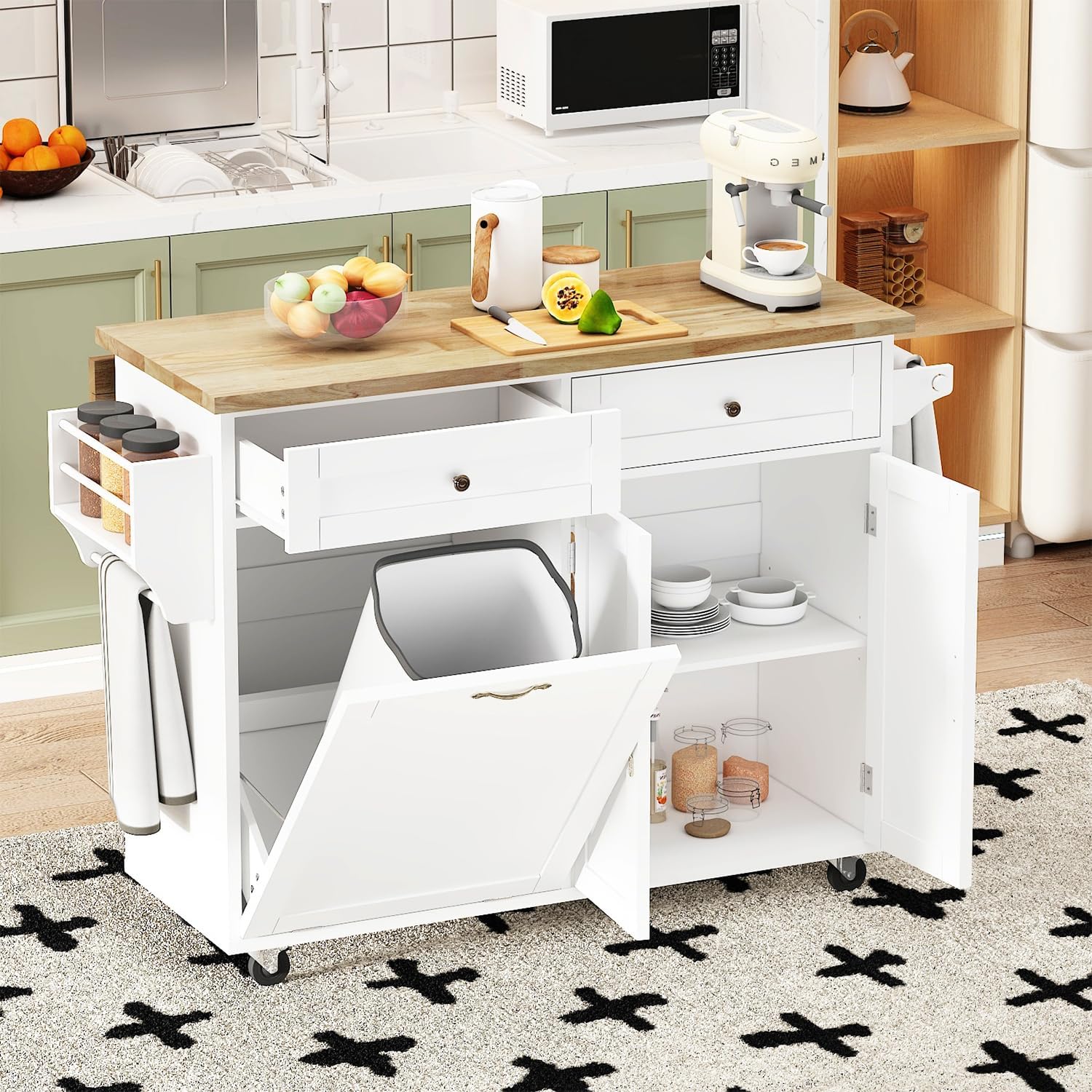 Amazon.com: Fingertip WD Rolling Kitchen Island with Drop Leaf ...