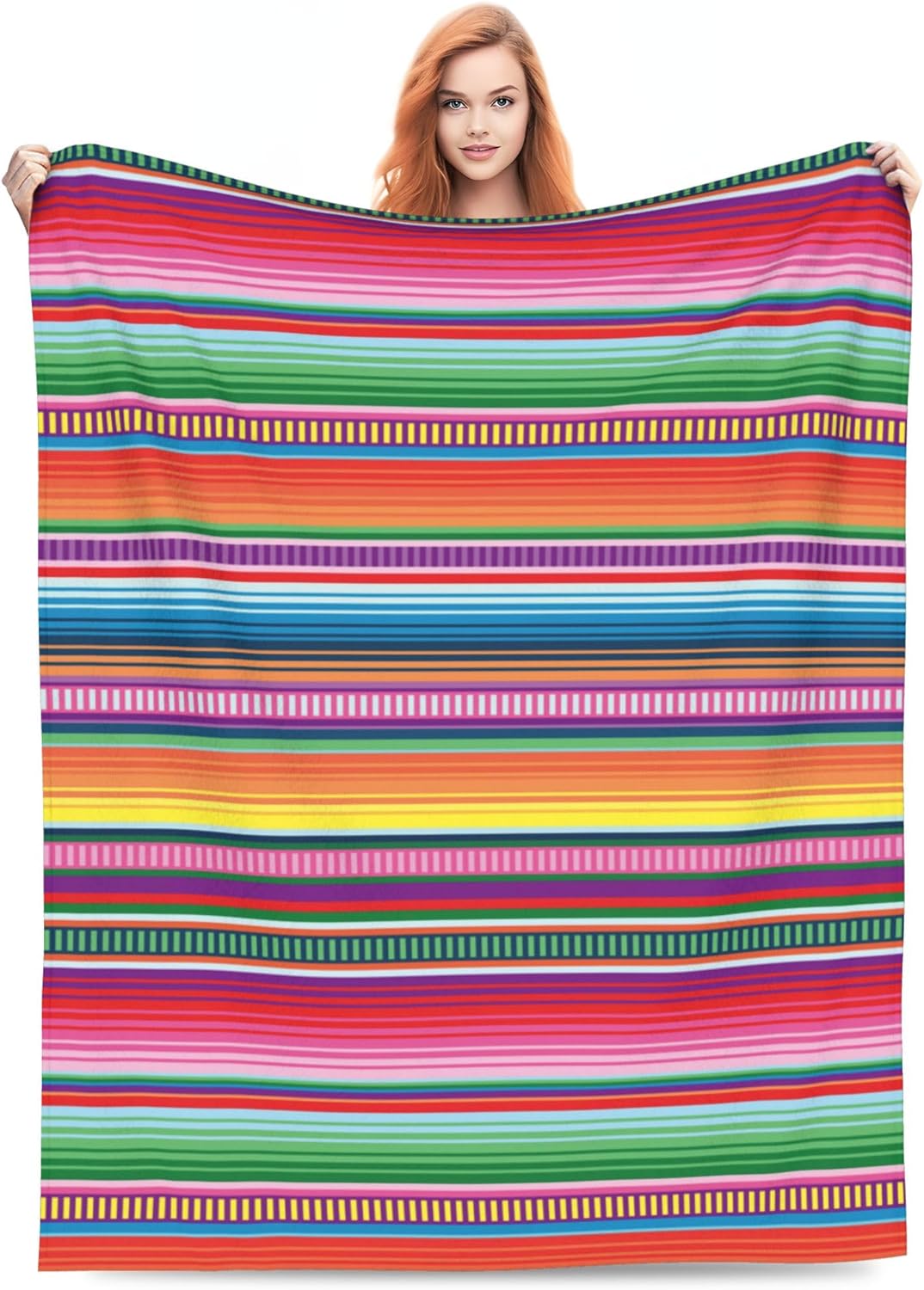 Amazon.com: Mexican Blanket Serape Stripe Pattern Colorful Full Fleece ...