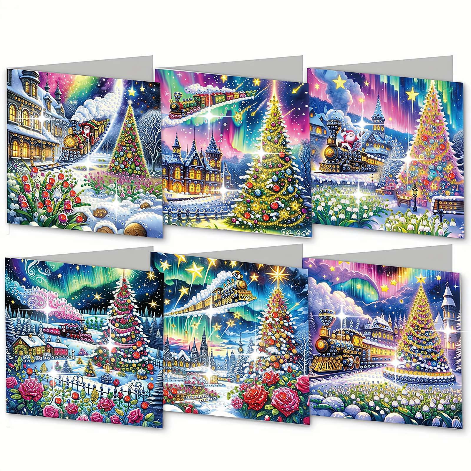 6PCS Christmas Diamond Art Painting Greeting Cards Set 5D DIY Christmas ...
