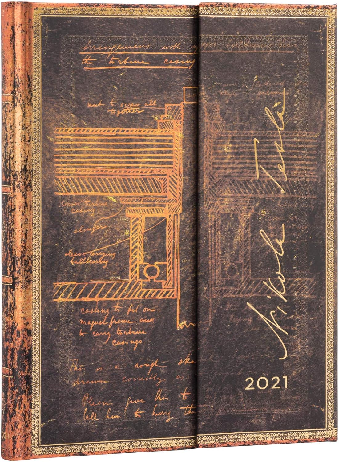 Paperblanks Tesla 12 Month Calendar 2021 Turbine Sketch | Vertical ...