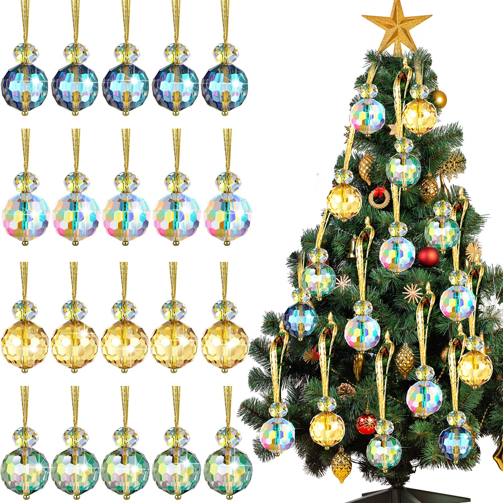 Amazon.com: Hiboom 20 Pcs Multicolor Christmas Crystal Ball Ornaments ...