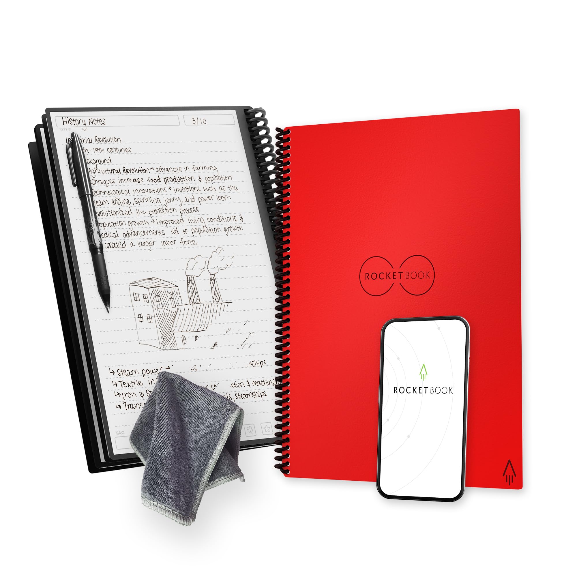 Rocketbook Smart Reusable Notebook - Lined Eco-Friendly Notebook with 1 ...