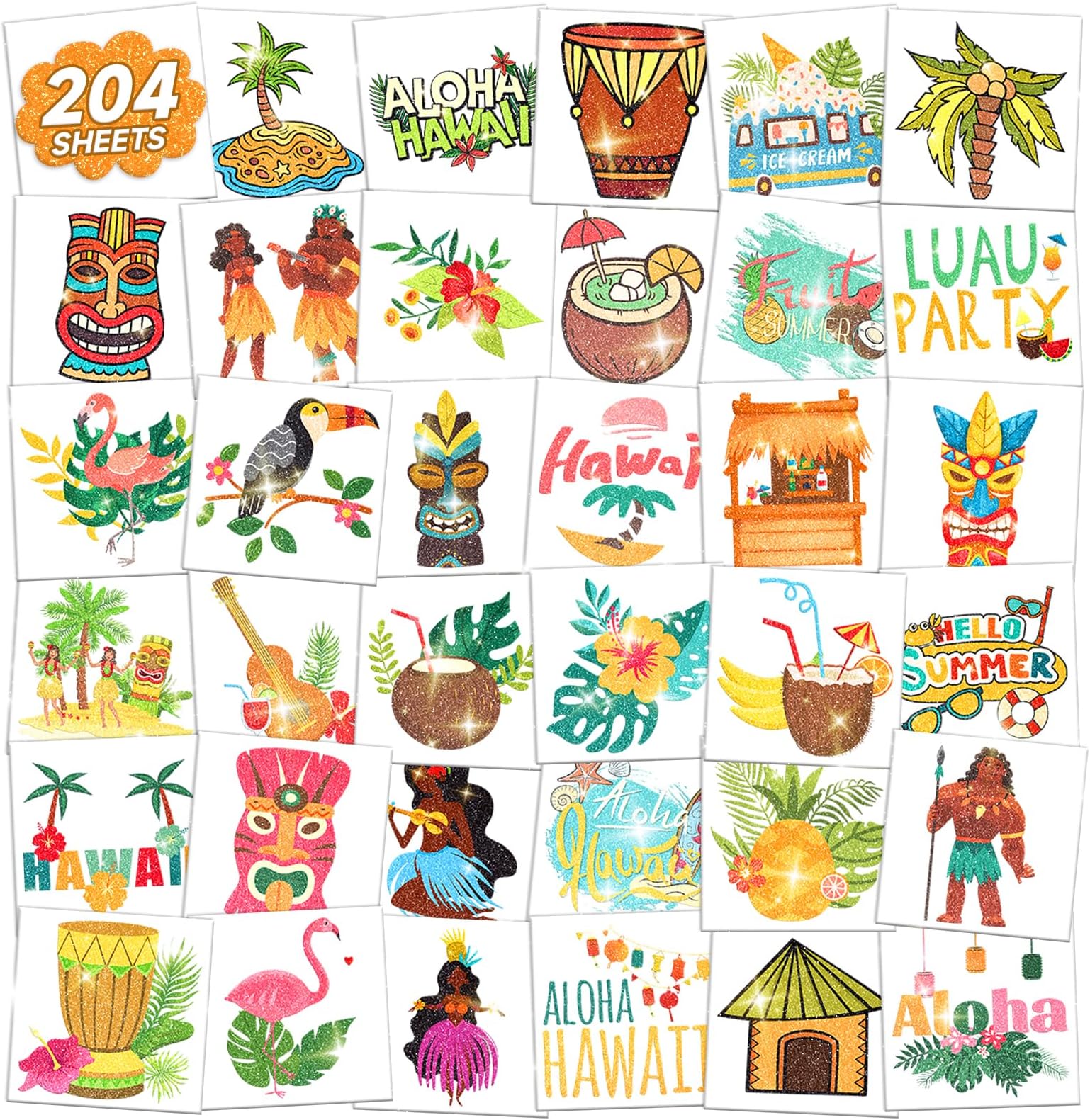 Amazon.com : EMOME 204 Sheets Kids Tattoos Luau Beach Party Decorations, Individually Wrapped ...