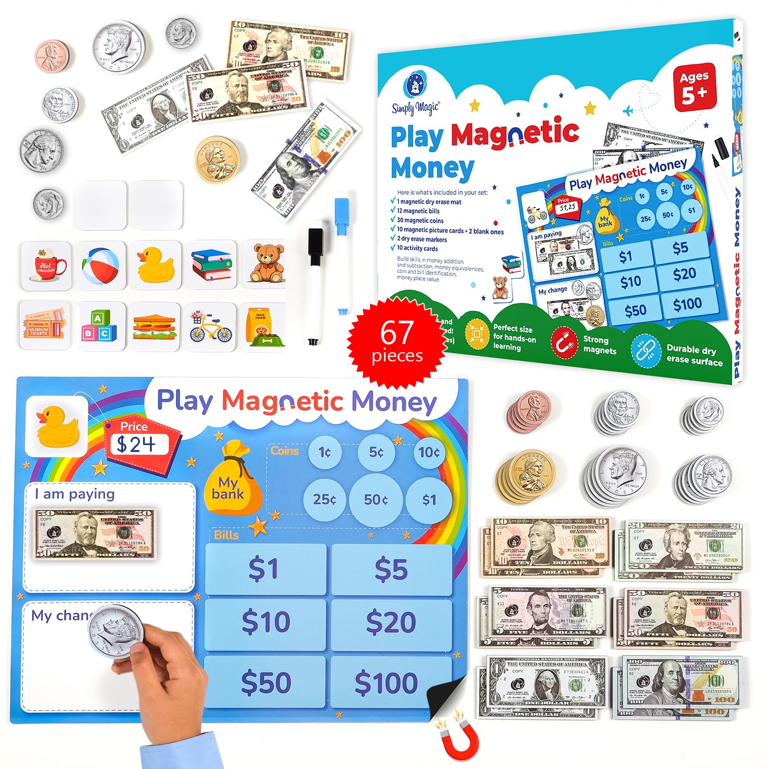 Amazon.com: Simply magic 67 PCS Play Money for Teaching - Magnetic ...