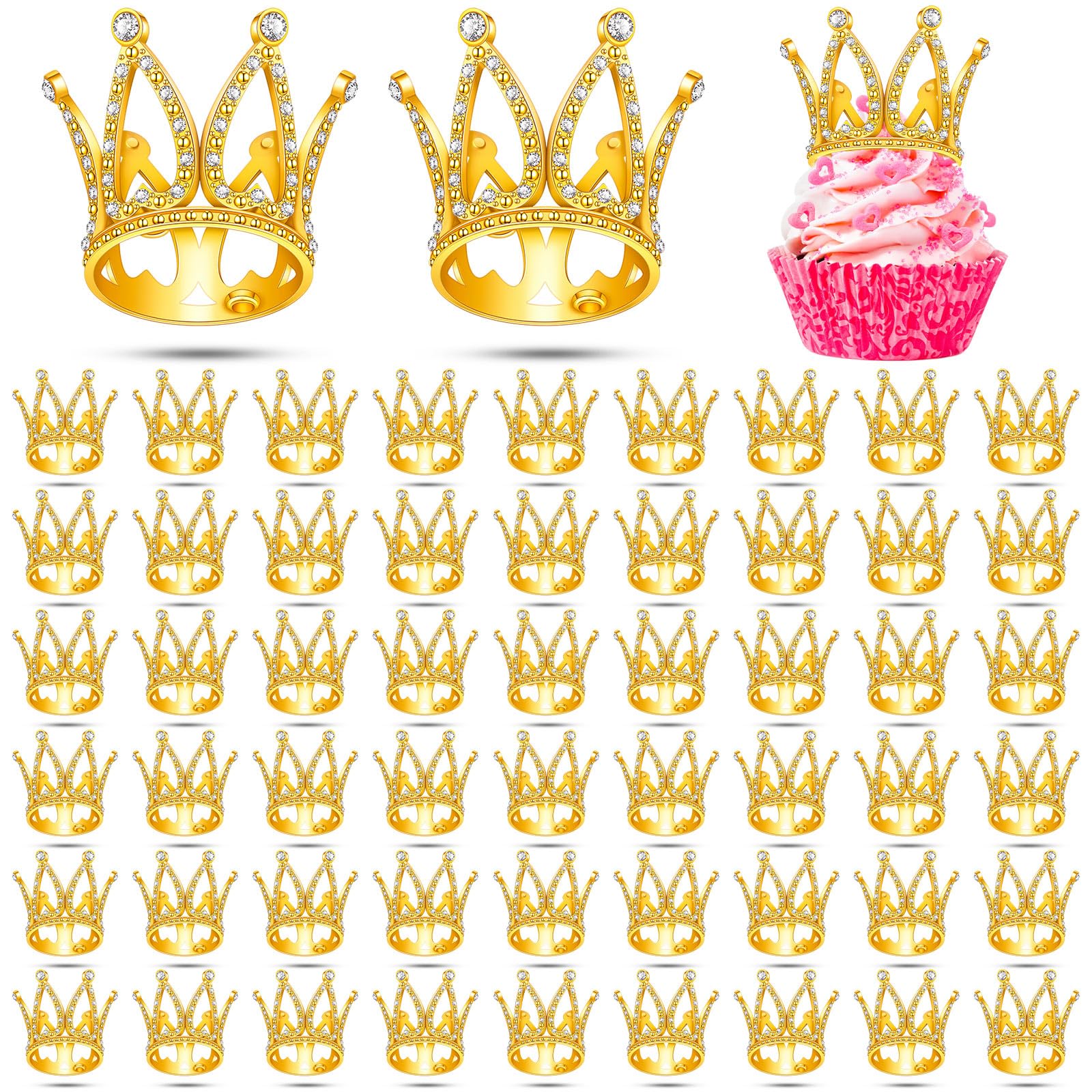 Amazon.com: Sintuff 60 Pcs Mini Crown Cupcake Toppers Gold Cake Toppers ...