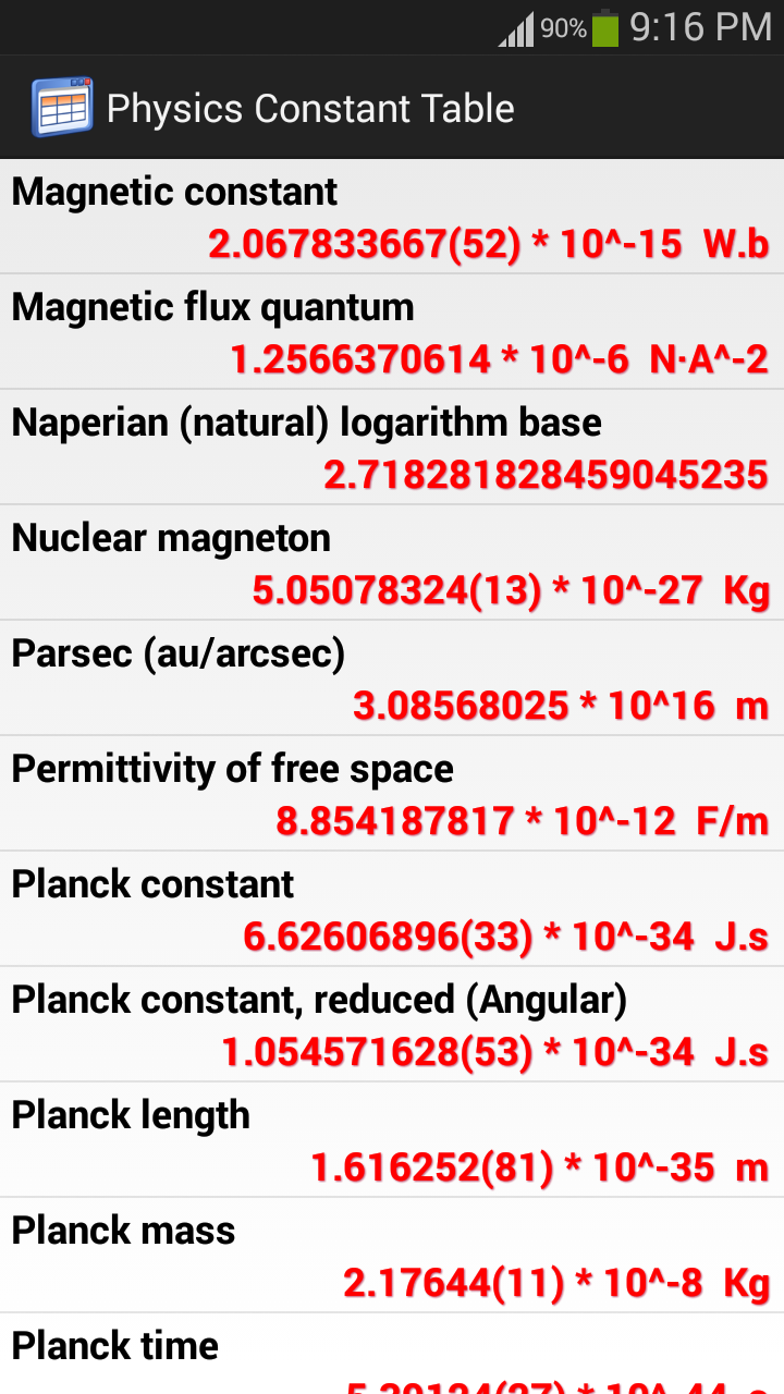 Physics Constant Table - App on Amazon Appstore