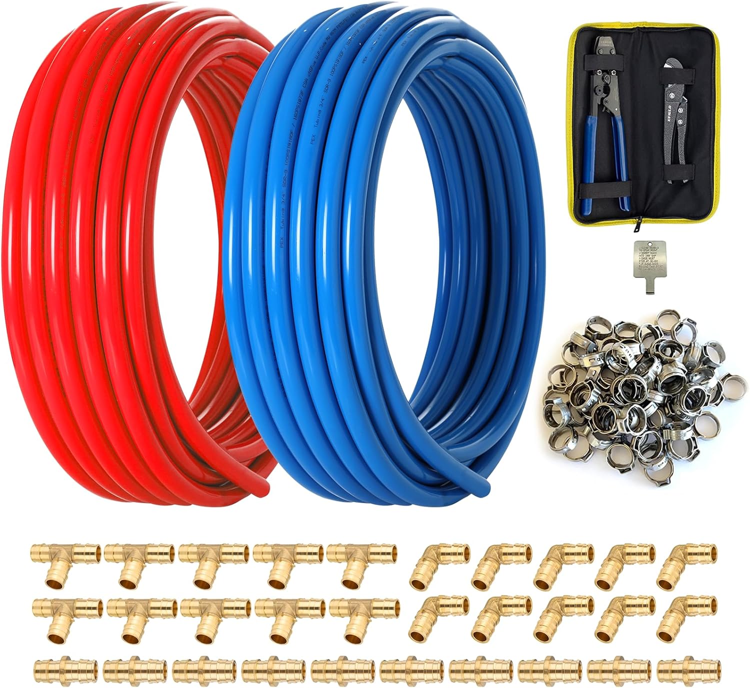 Amazon.com: HeSun 1/2 Inch PEX-B Pipe, 2x100FT Pex B Tubing with 1/2" 30PCs Brass Pex Fittings ...