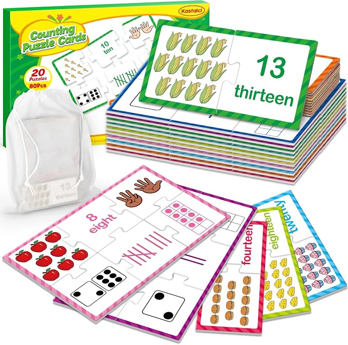 Amazon.com: Kasfalci Number Puzzle Flash Cards, 80 PSC Counting Math ...