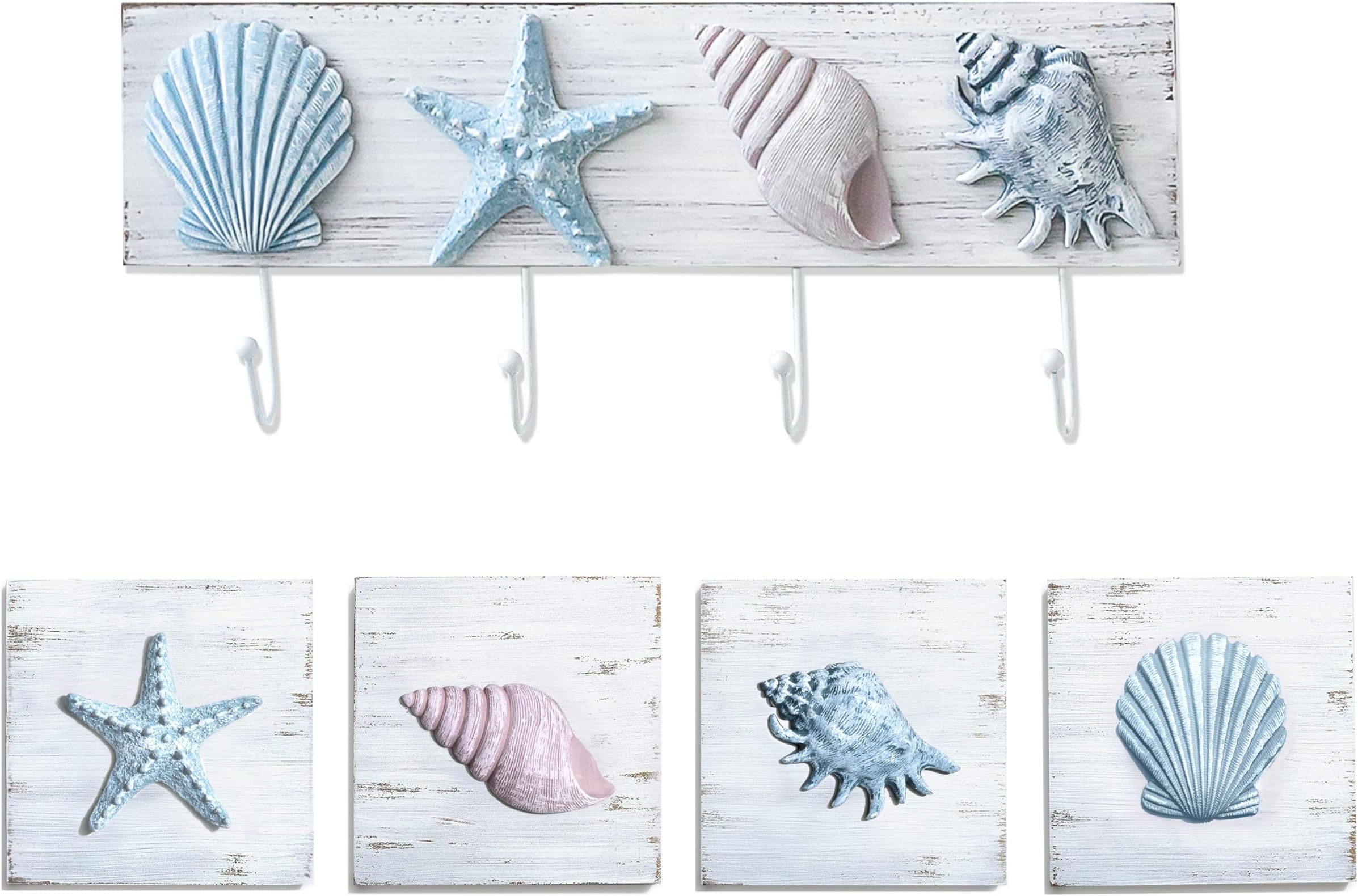 Amazon.com: TideAndTales Beach Decor Seashell Wall Art (Set of 4), 3D ...