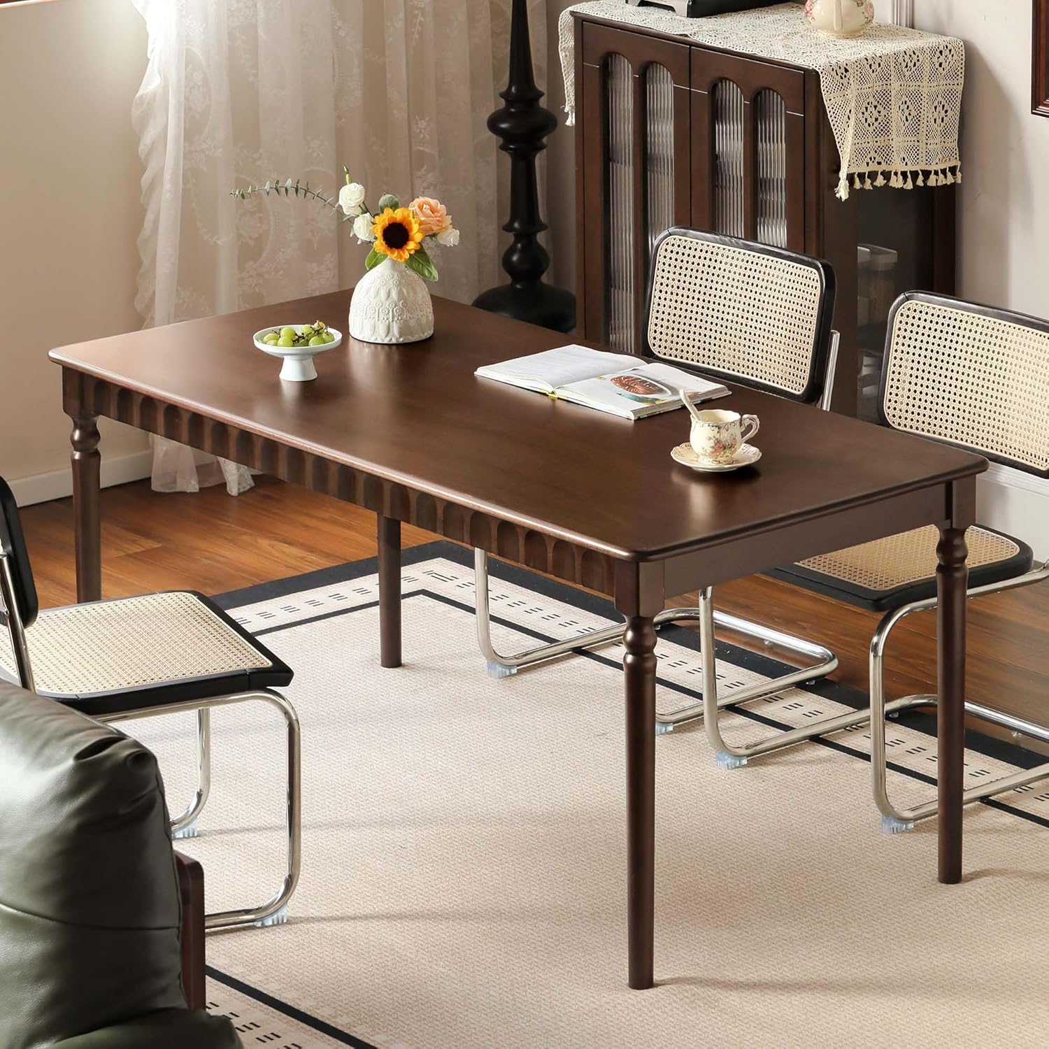 YESWOOD Solid Wood Dining Table for 4-6, Vintage Rectangle Tabletop and ...