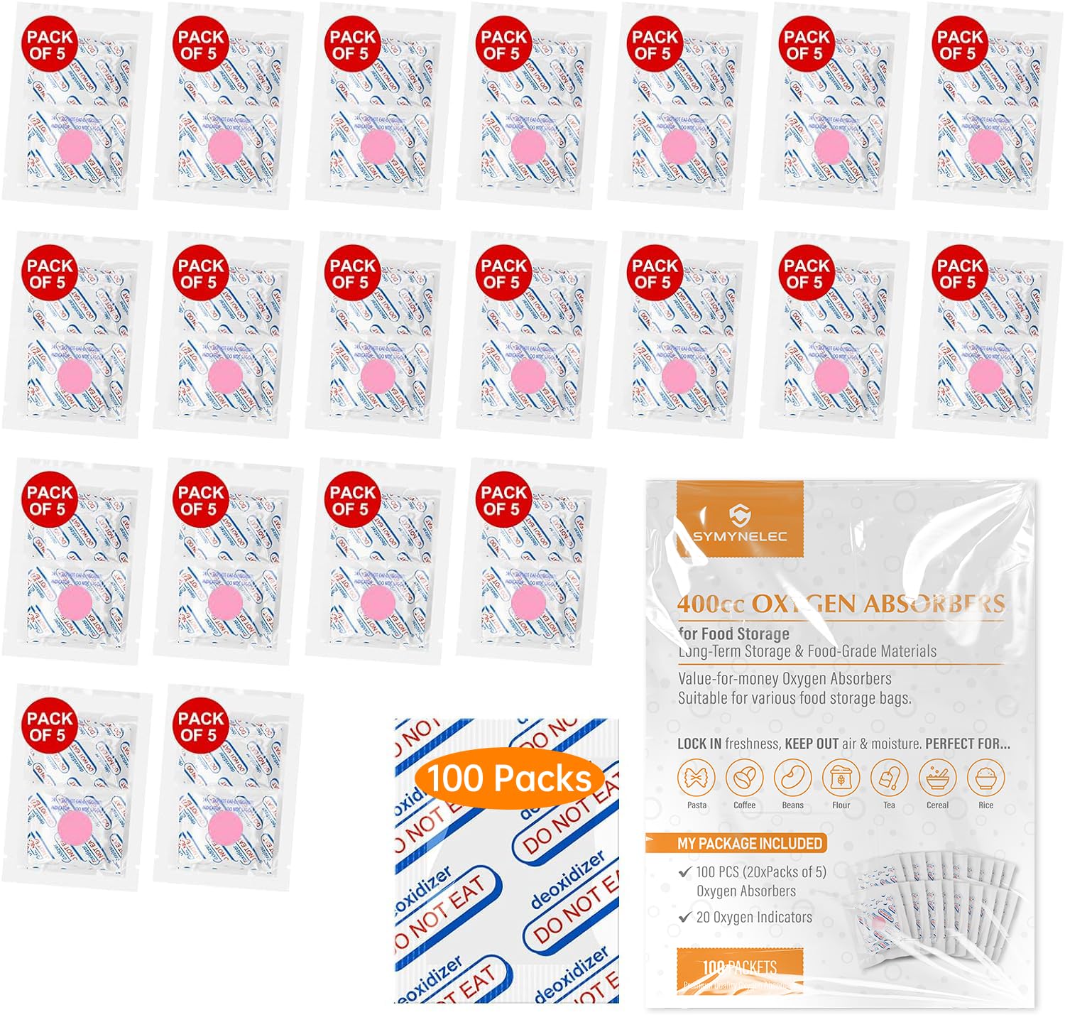 Amazon.com: 400cc Oxygen Absorbers for Food Storage, 100 Count (20x ...